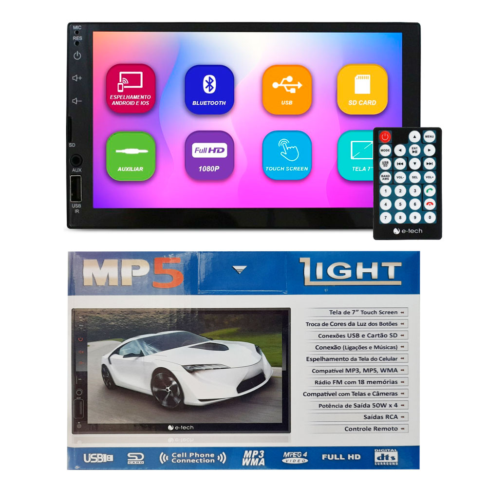 Central Multimídia MP5 Light 2 Din E-TECH | ASX Connect